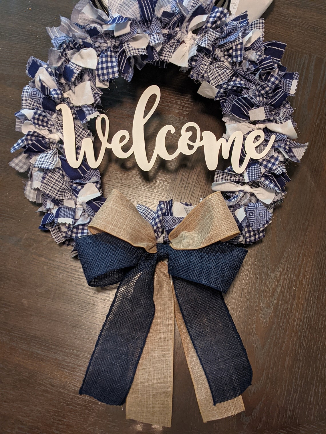 Blue & White Farmhouse Welcome Rag Wreath - Etsy