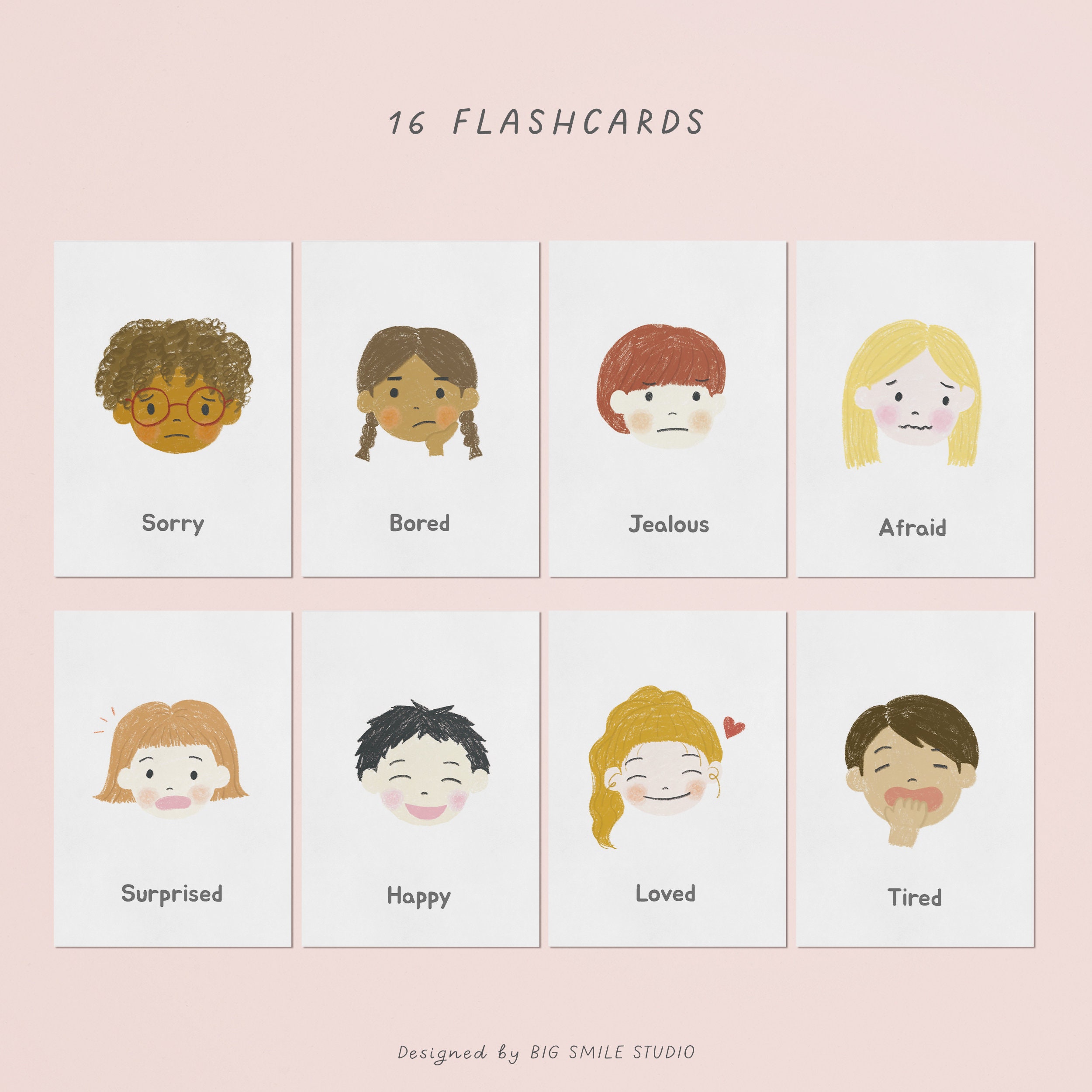 BUNDLE Printable Feelings Chart Poster & Flashcards Set for | Etsy