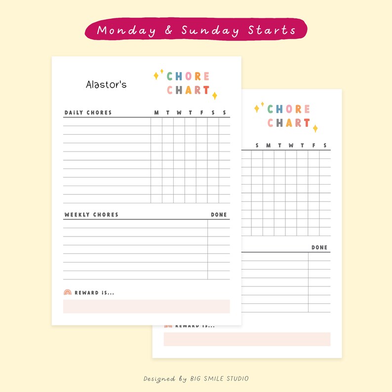 Chore Chart for Kids Printable, Responsibility Reward Chart, Daily ...