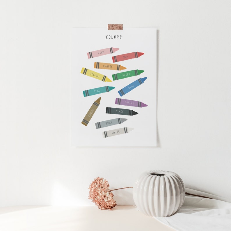 PRINTABLE Colors Poster for Kids Crayons Nursery Educational - Etsy