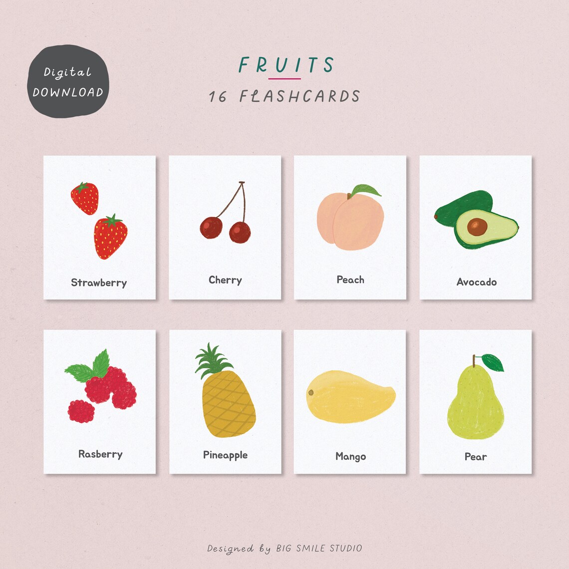 PRINTABLE Fruits Flashcards for Toddlers, Language Activity Montessori ...