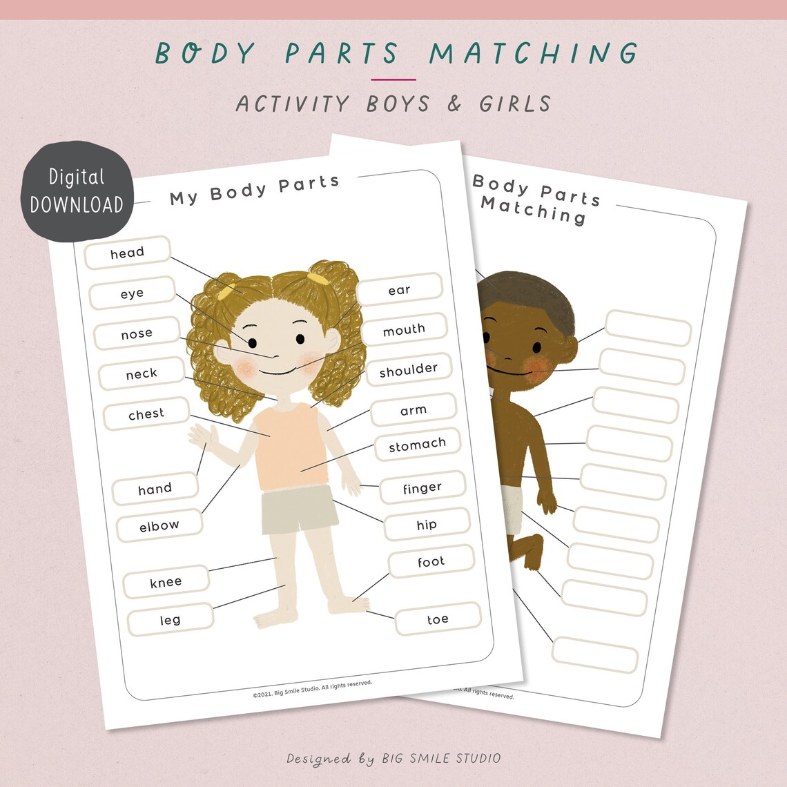 PRINTABLE Body Parts Matching Worksheet for Kids, My Body Puzzle Busy ...
