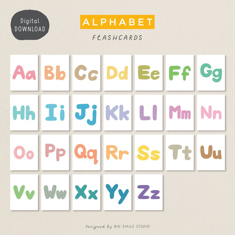 PRINTABLE Alphabet Flashcards for Kids, Montessori Preschool Homeschool ...