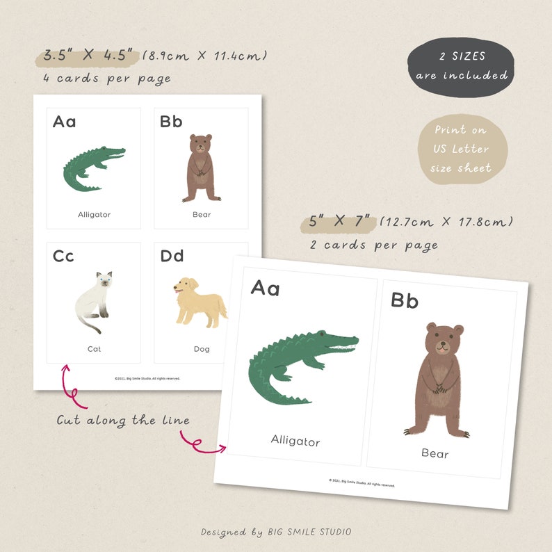 PRINTABLE Animal Alphabet Flashcards for Kids, Montessori Preschool ABC ...