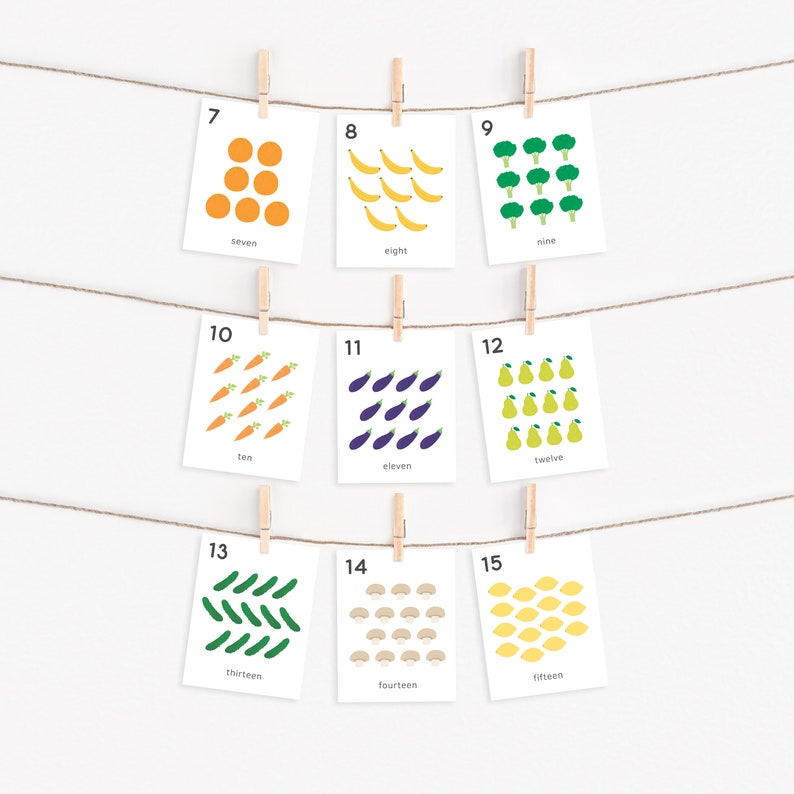 PRINTABLE Fruit&vegetable Number 1-20 Flashcards for Kids, Learning ...