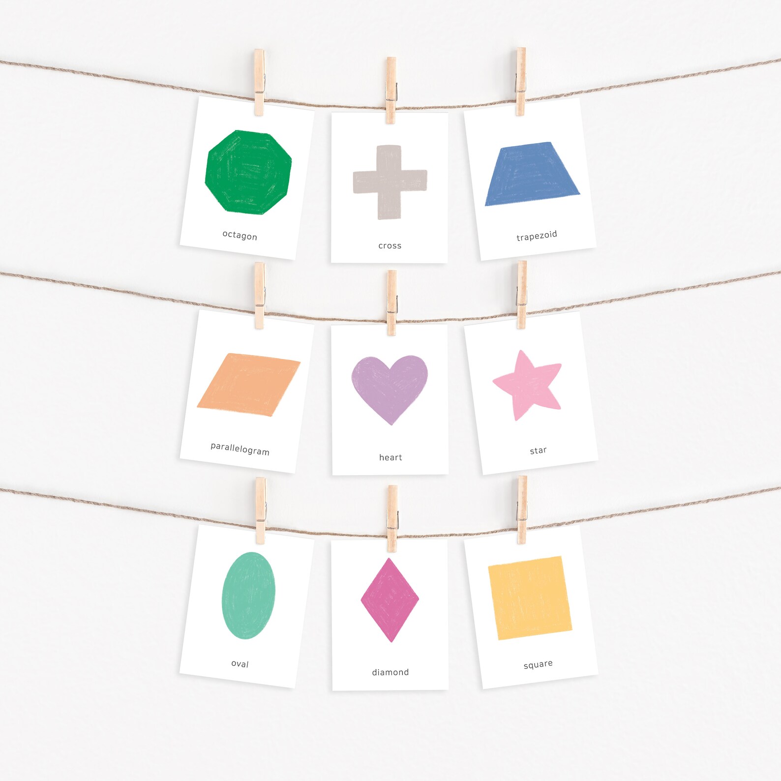 PRINTABLE Shapes Flashcards for Kids, Montessori Toddler Preschool ...