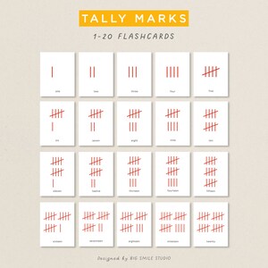 PRINTABLE Tally Marks Flashcards 1-20 for Kids, Learning Number Sense ...