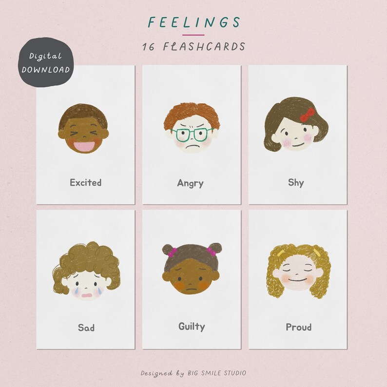 PRINTABLE Feelings Flashcards for Toddlers Preschool Emotions | Etsy