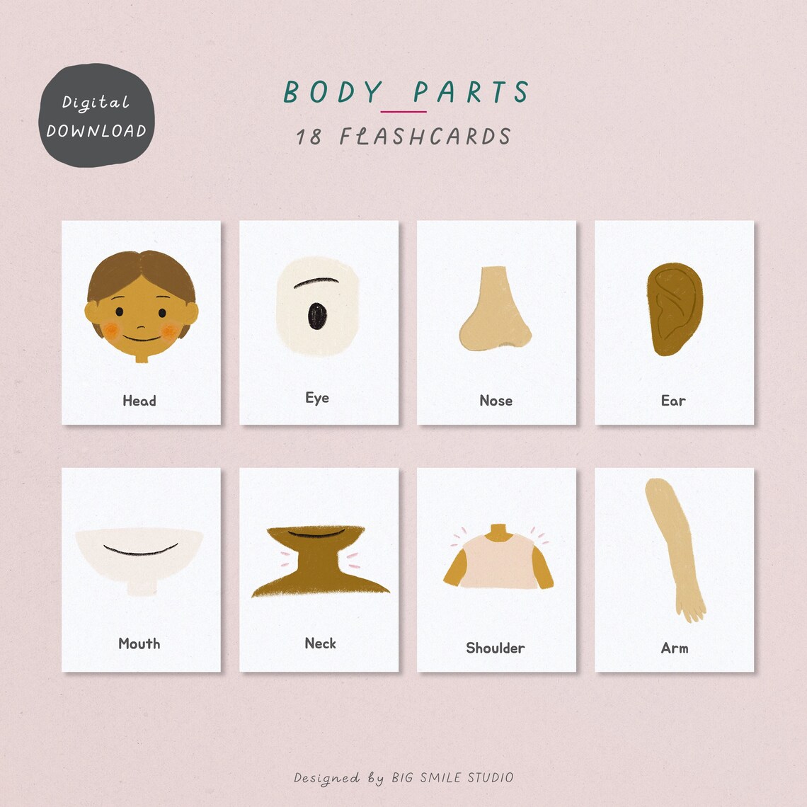 PRINTABLE Body Parts Flashcards for Toddlers, Language Activity ...