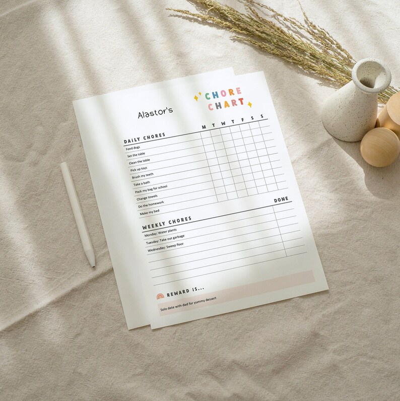 Chore Chart for Kids Printable, Responsibility Reward Chart, Daily ...