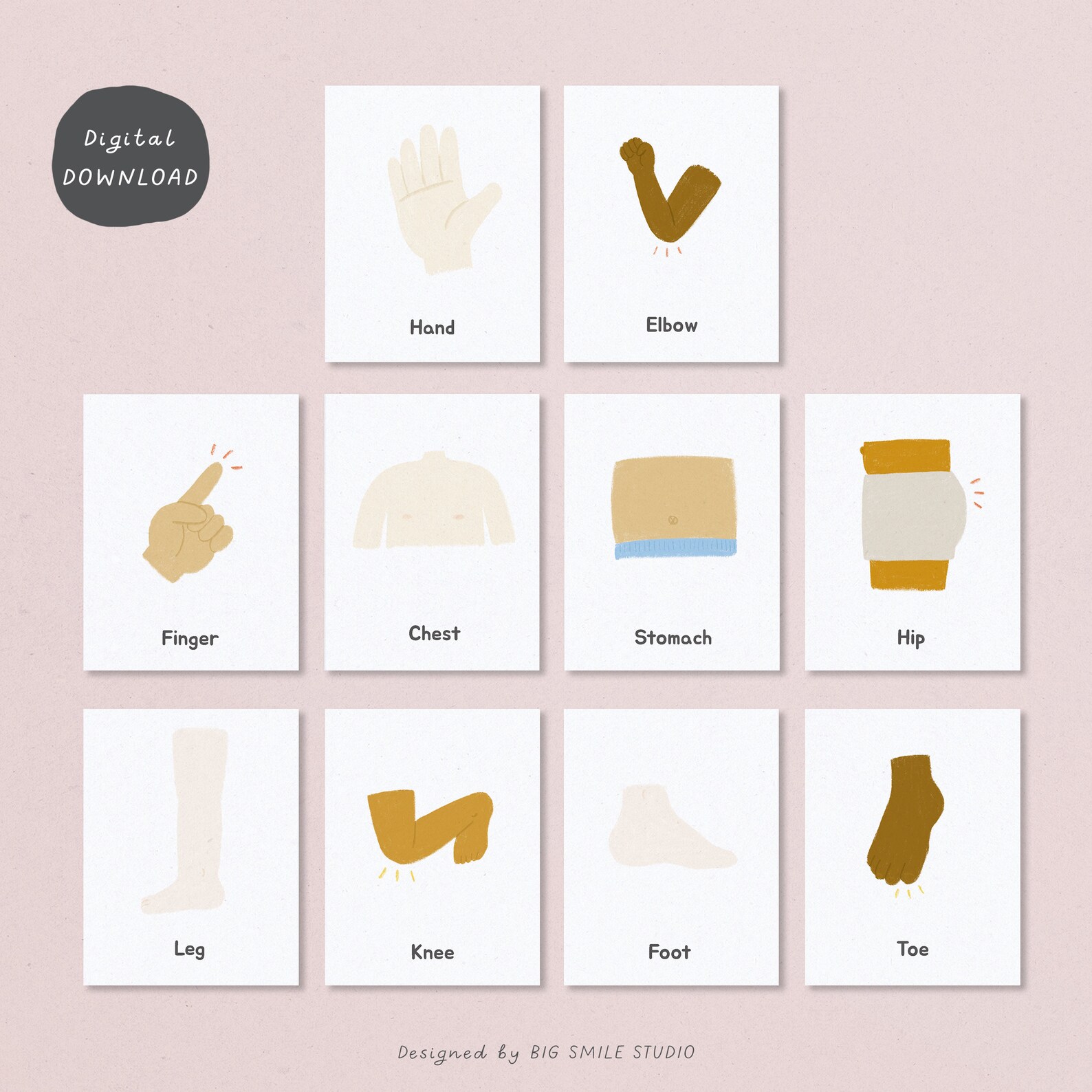PRINTABLE Body Parts Flashcards for Toddlers, Language Activity ...