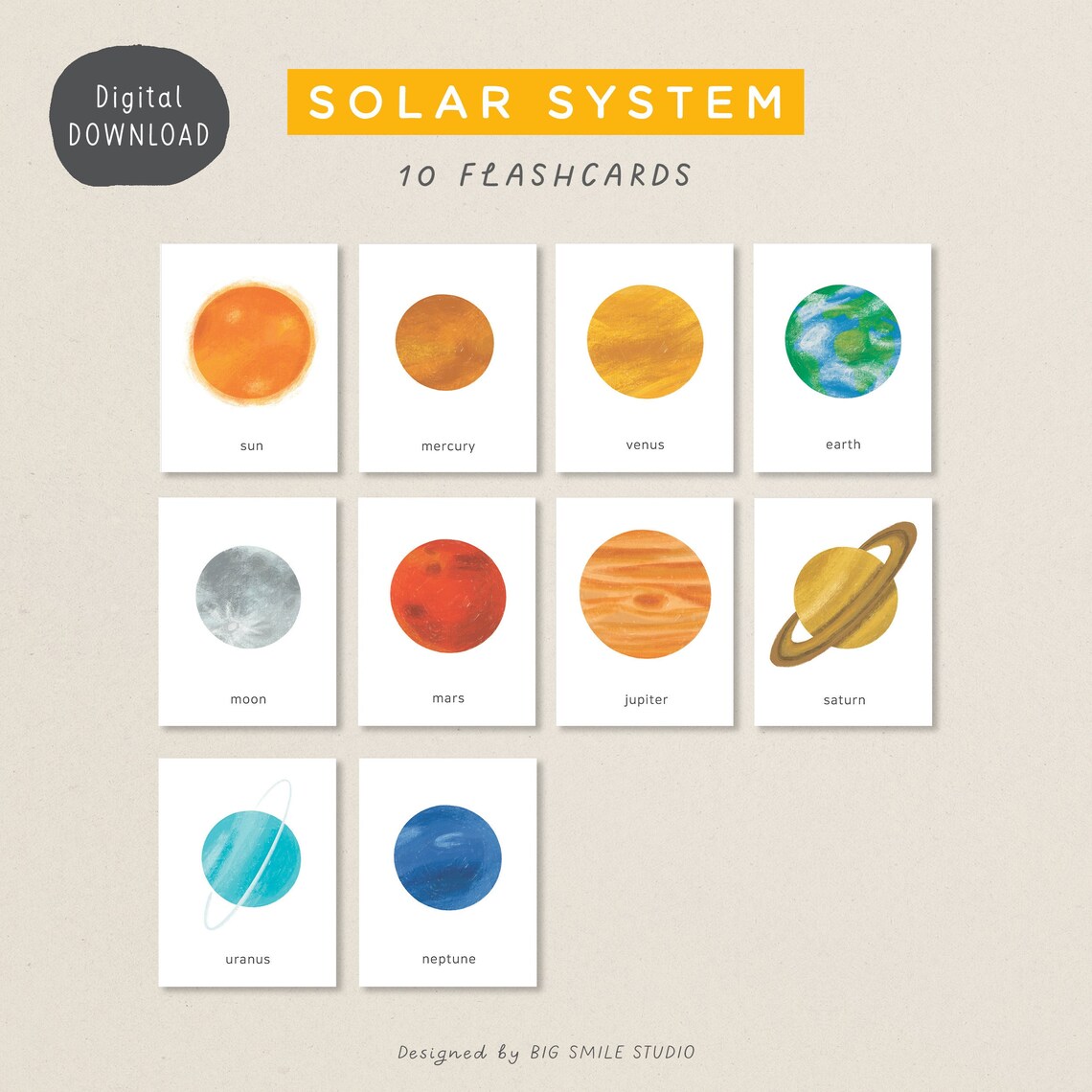 PRINTABLE Solar System Flashcards for Kids, Montessori Toddler ...