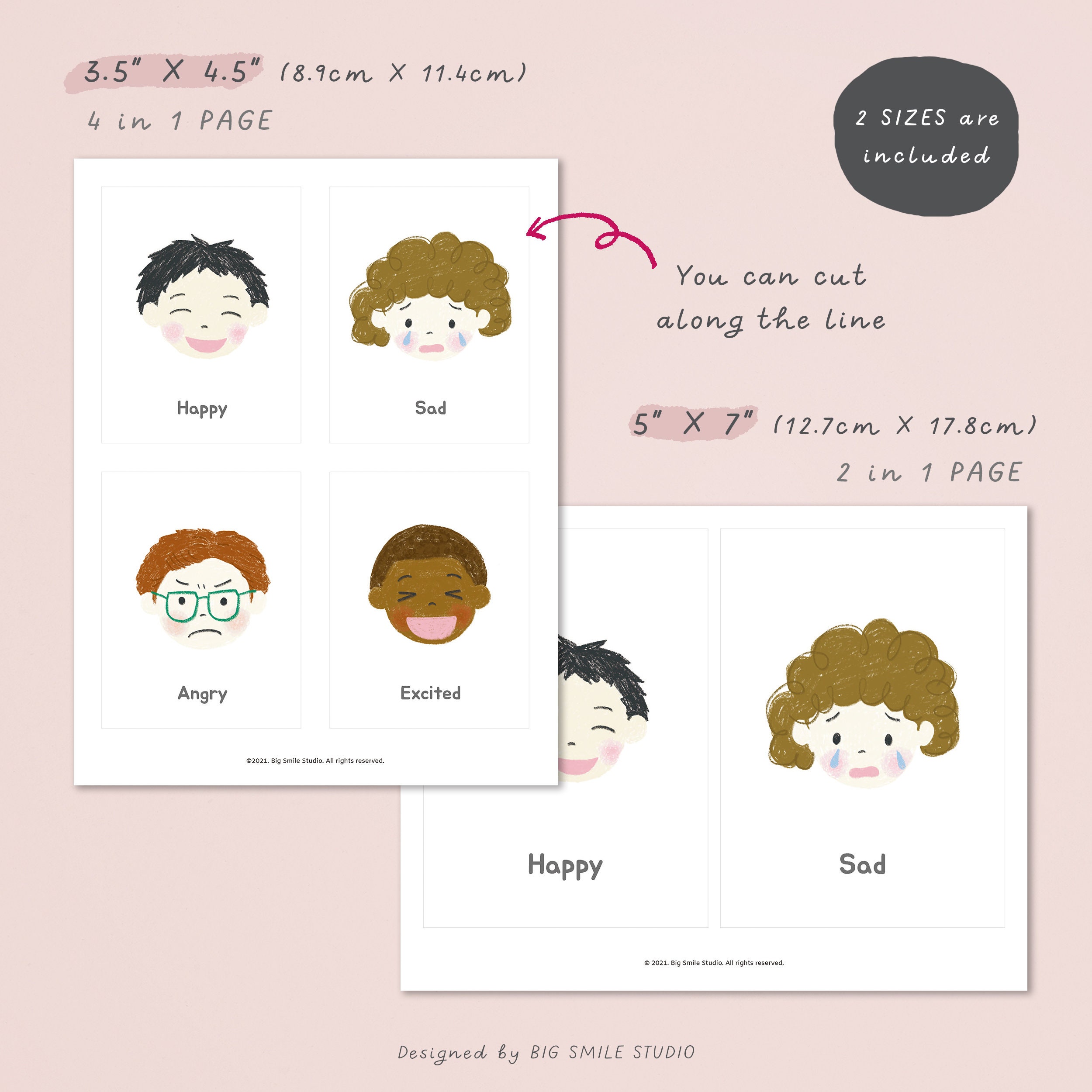 BUNDLE Printable Feelings Chart Poster & Flashcards Set for | Etsy
