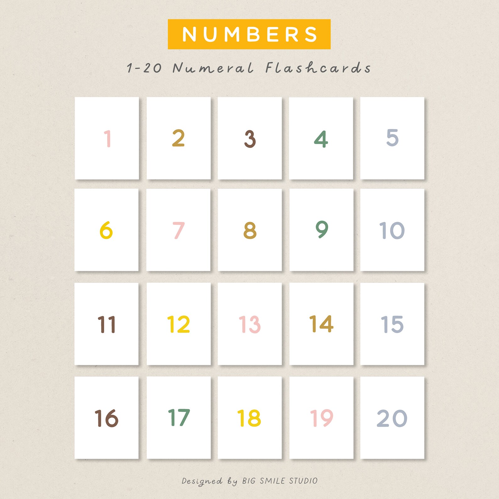 PRINTABLE Numbers Flashcards 1-20 for Kids, Learning Number Sense ...