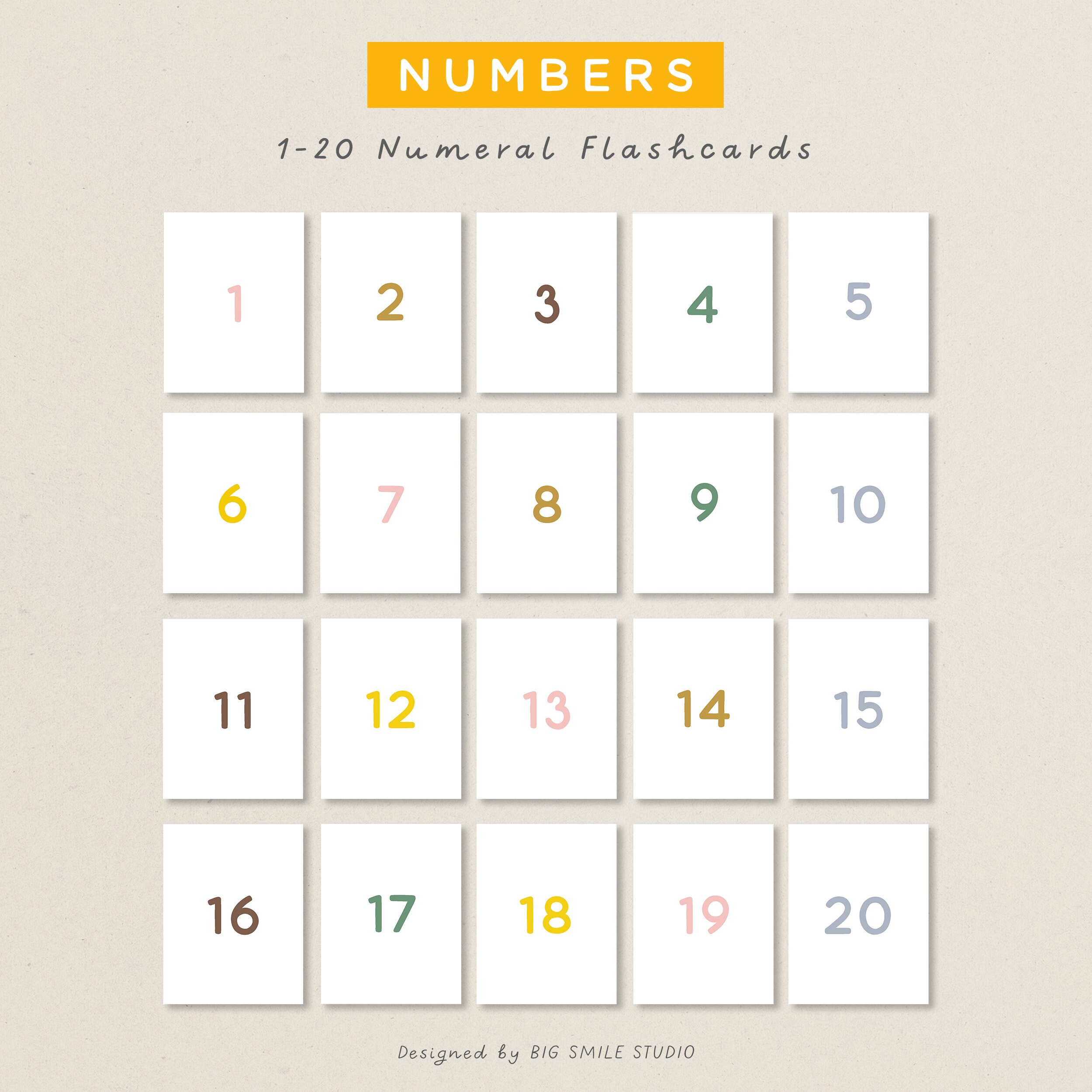 PRINTABLE Numbers Flashcards 1-20 for Kids, Learning Number Sense ...