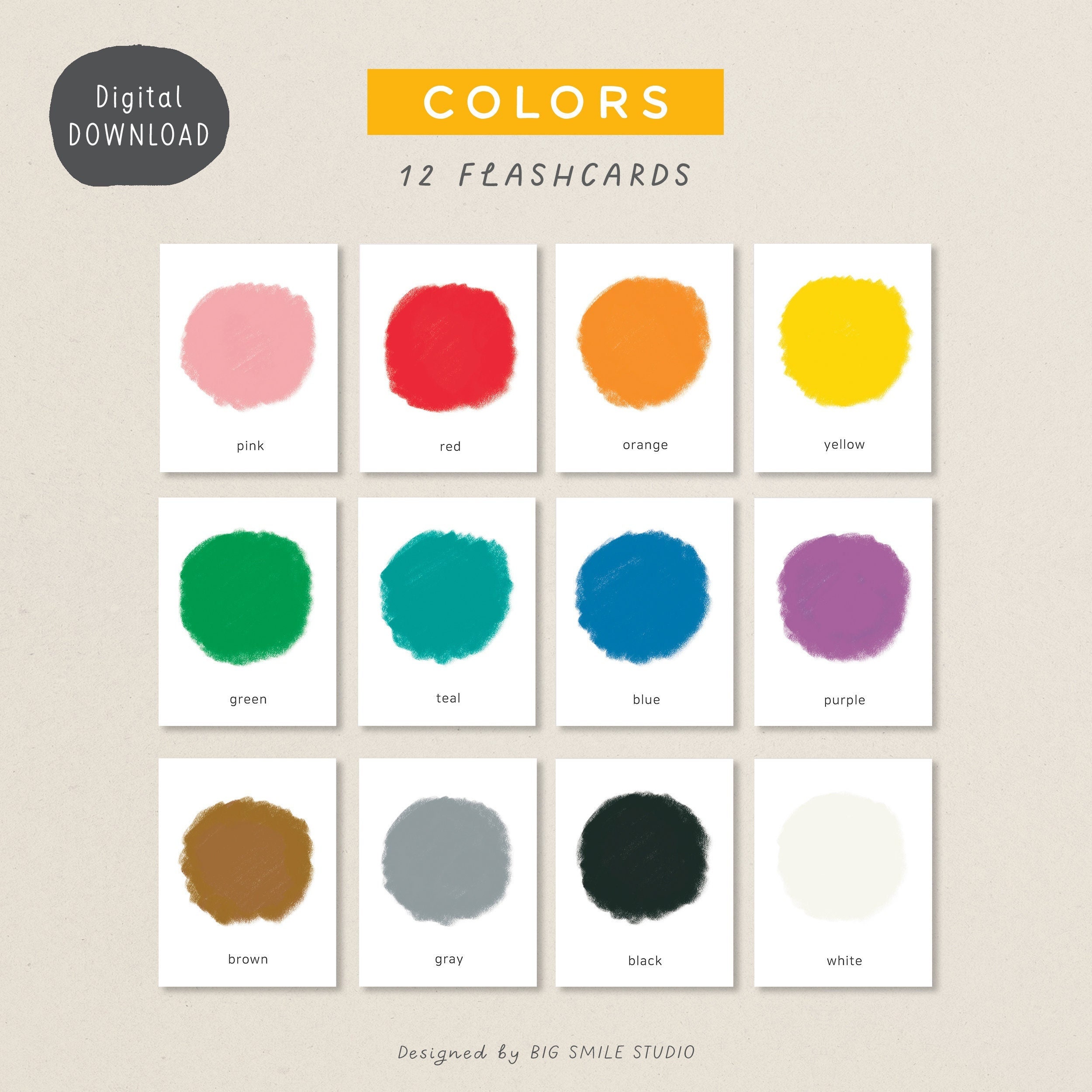 PRINTABLE Color Flashcards for Kids, Montessori Preschool Toddler Basic ...