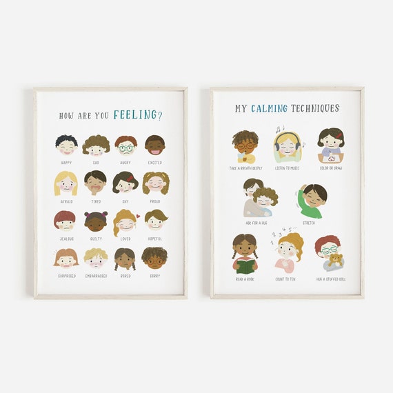 PRINTABLE Feelings Chart and Calming Techniques Poster for | Etsy
