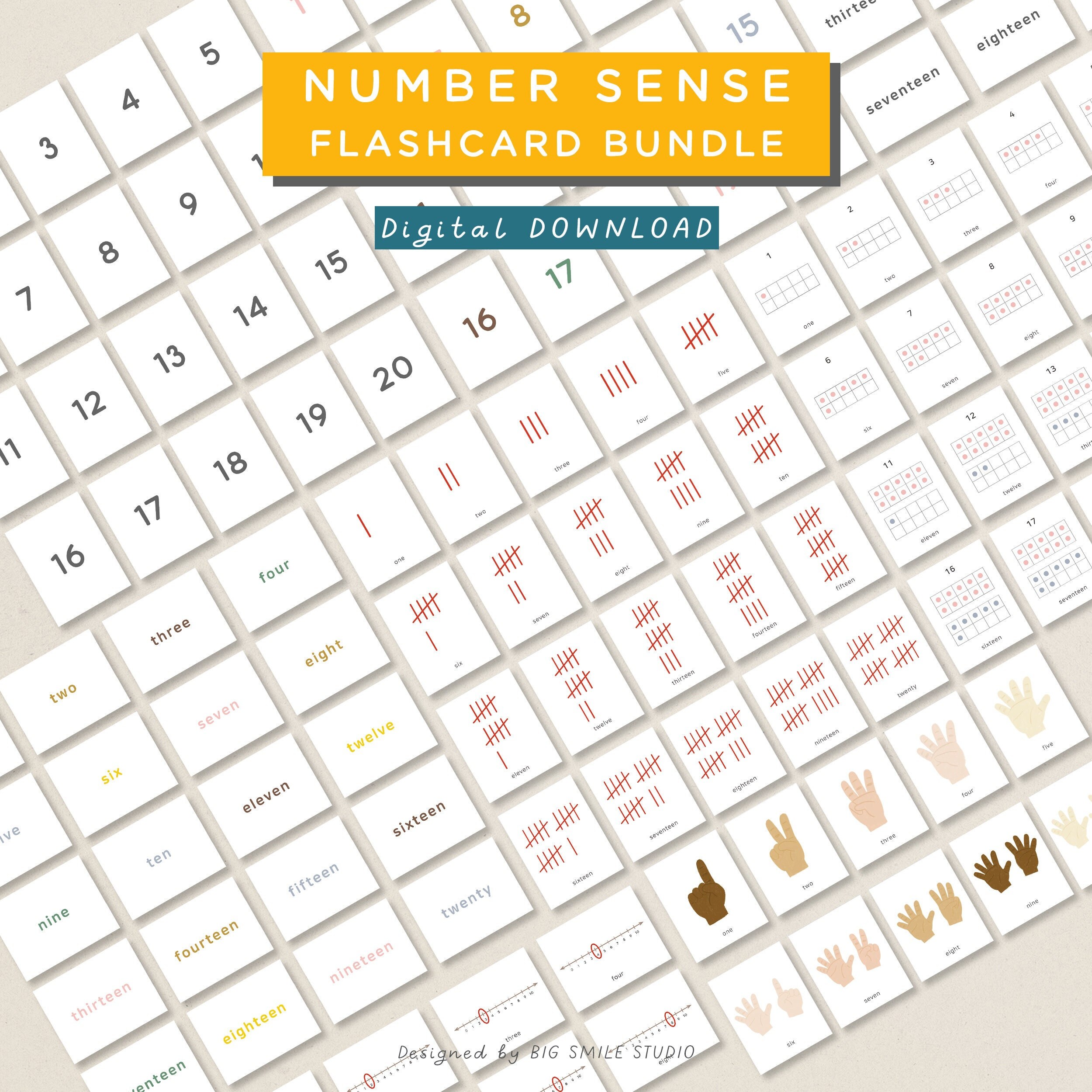 BUNDLE Number Sense Flashcards Printable for Kids, Learning Numbers ...