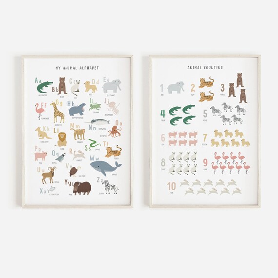 PRINTABLE Animal Alphabet and Counting Poster for Kids Set of | Etsy