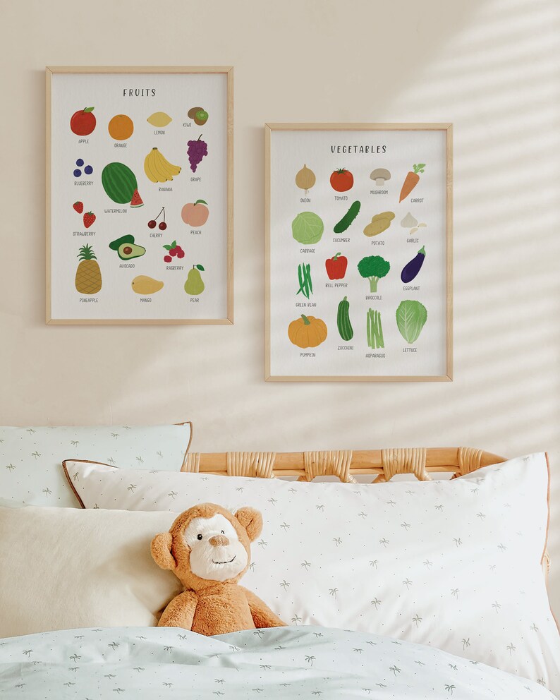 PRINTABLE Fruits and Vegetables Poster for Kids, Set of 2, Classroom ...
