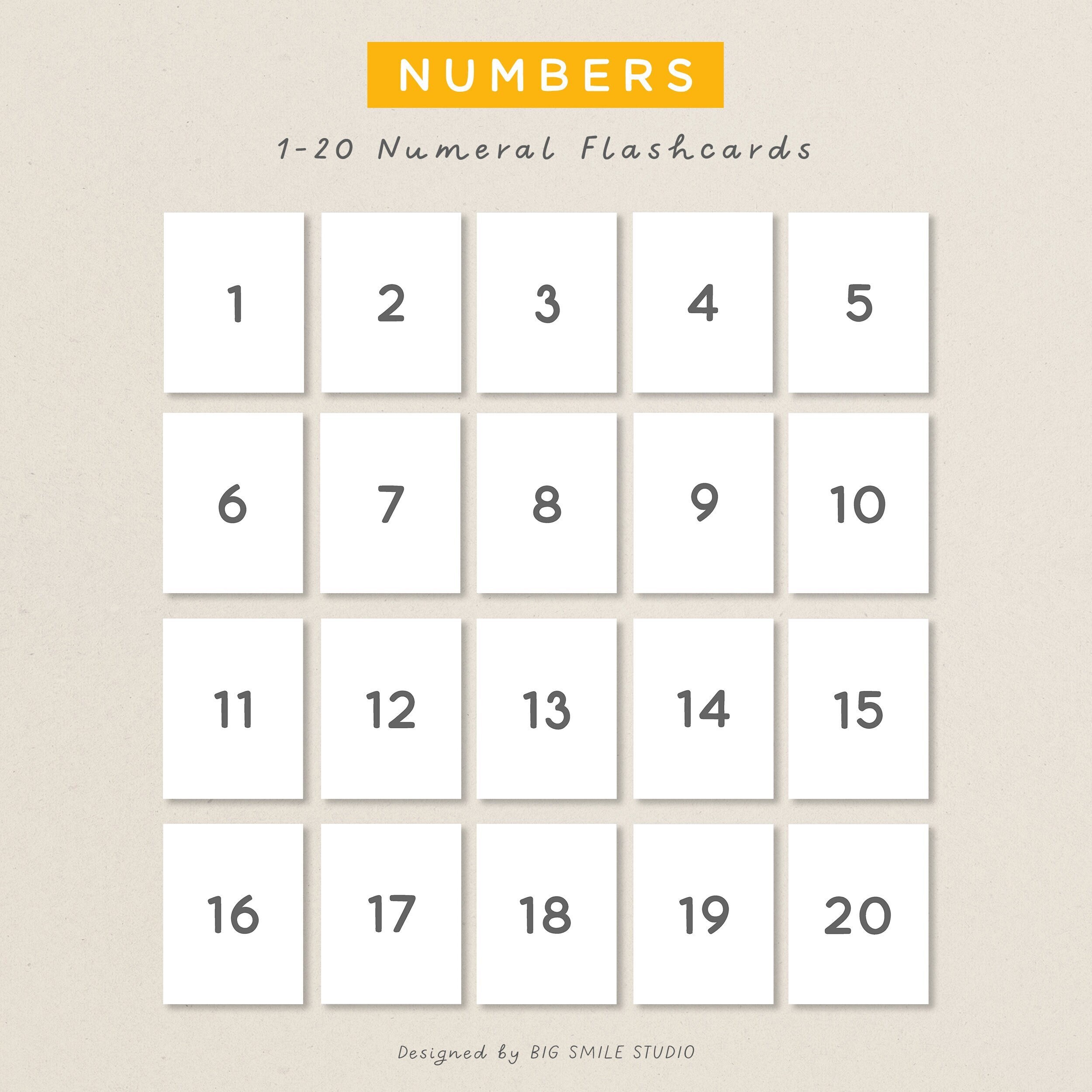 PRINTABLE Numbers Flashcards 1-20 for Kids, Learning Number Sense ...
