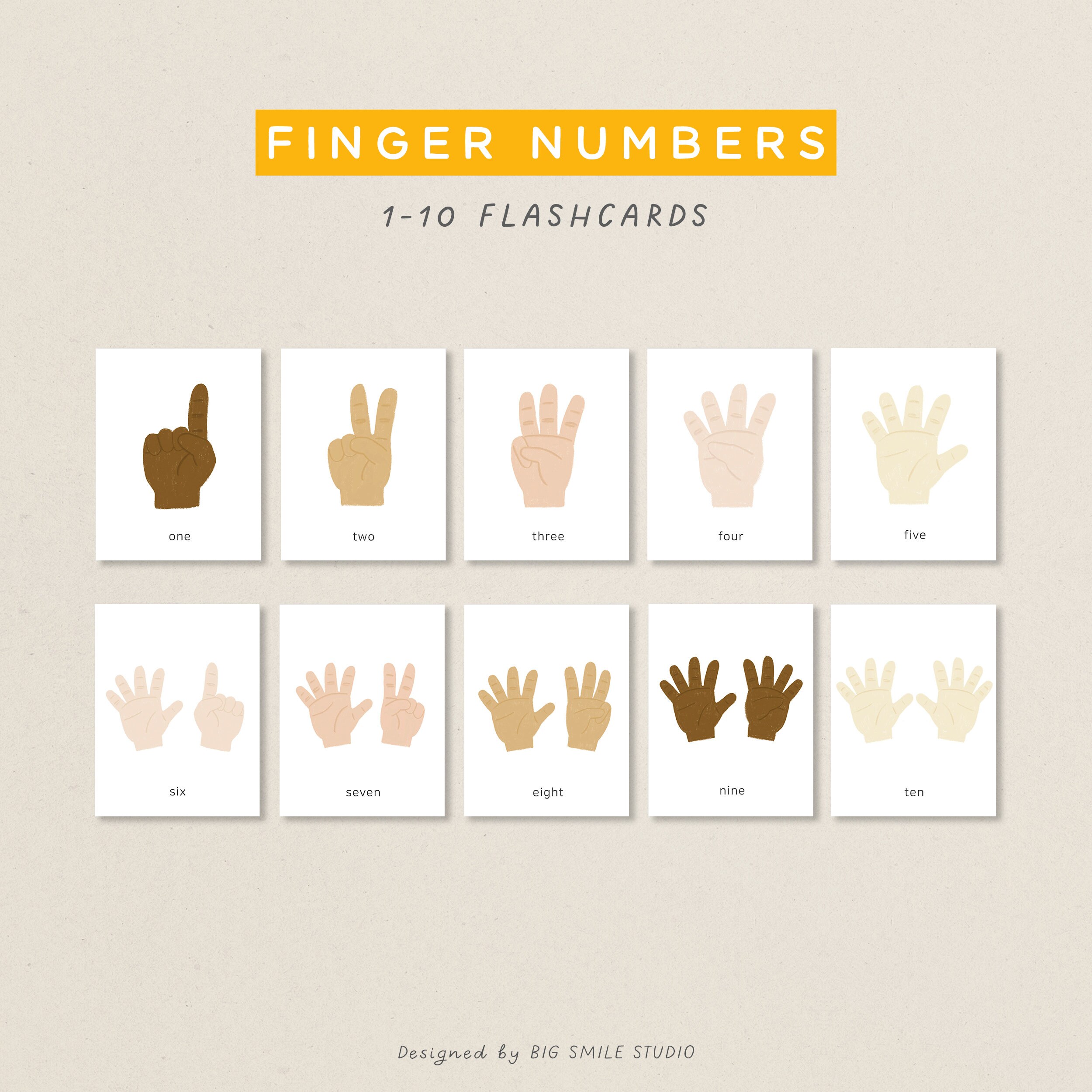 PRINTABLE Finger Number Flashcards 1-10 for Kids Learning - Etsy