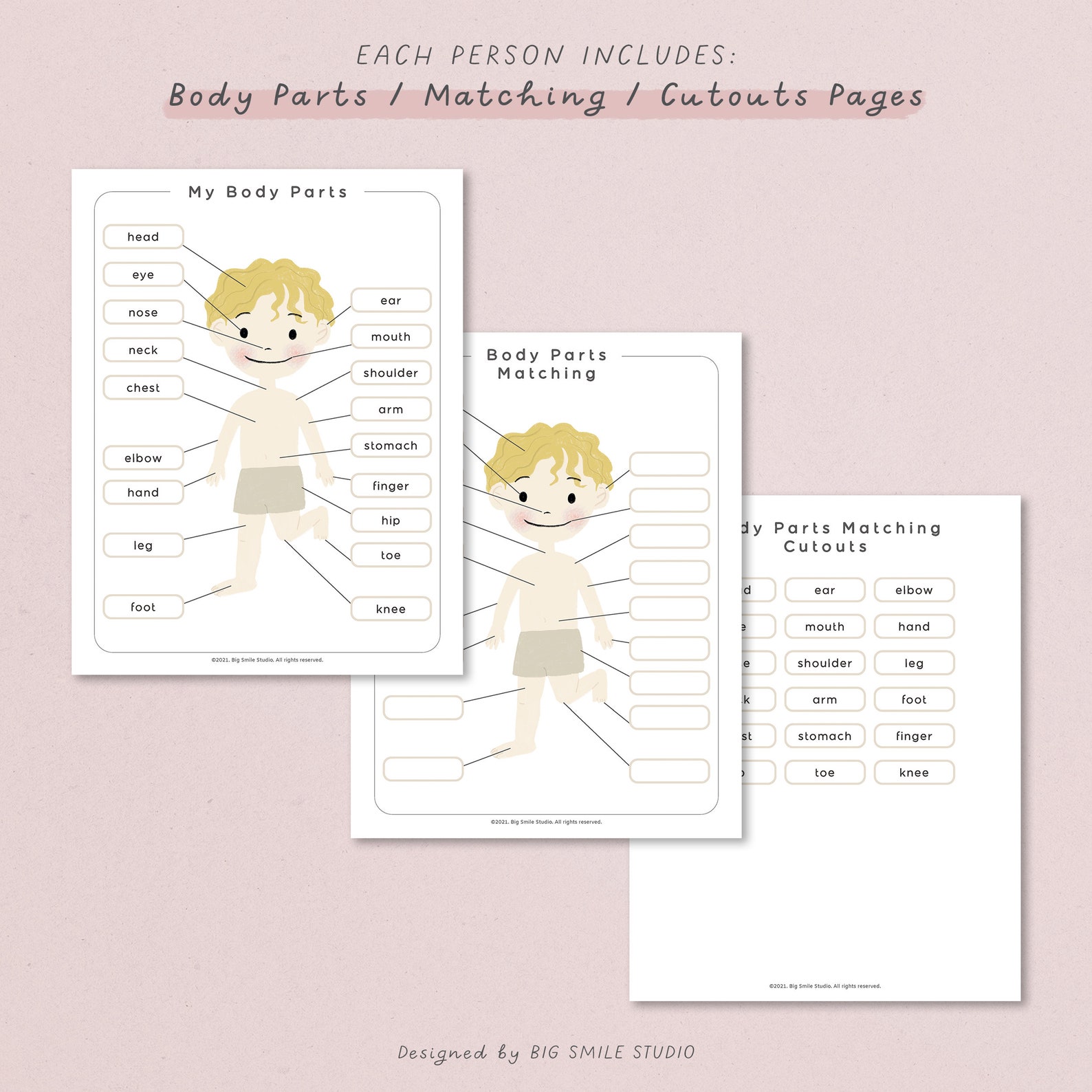 PRINTABLE Body Parts Matching Worksheet for Kids, My Body Puzzle Busy ...