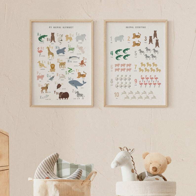 PRINTABLE Animal Alphabet and Counting Poster for Kids, Set of 2, ABC ...