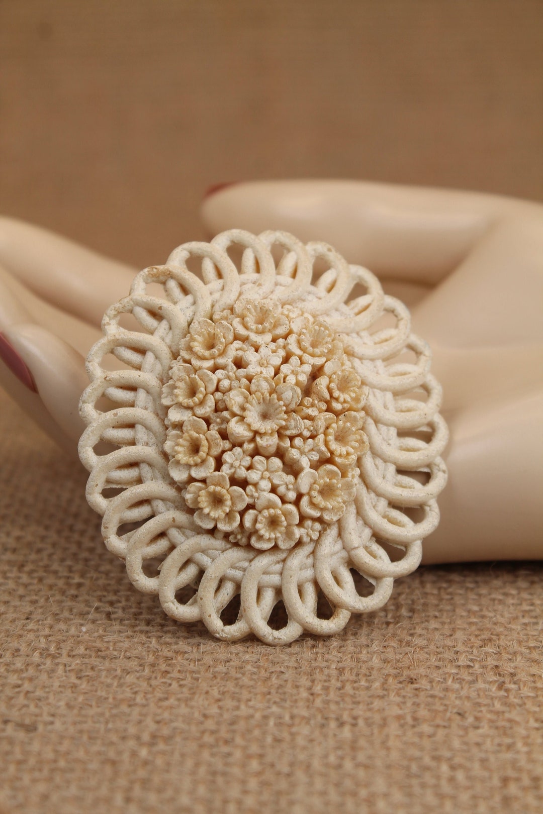 CELLULOID BROOCH PIN Early Plastic 1940s Intricate Carved - Etsy