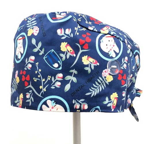 Dentist Surgical Scrub Cap Hat With Buttons Tooth Print - Etsy