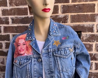 Dolly Parton Denim Jacket, Upcycled Denim Jacket With Dolly Parton ...