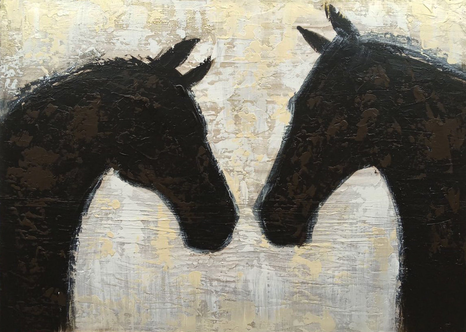 Two Horses Oil Painting on Canvas Abstract Horse Love Painting Horse ...