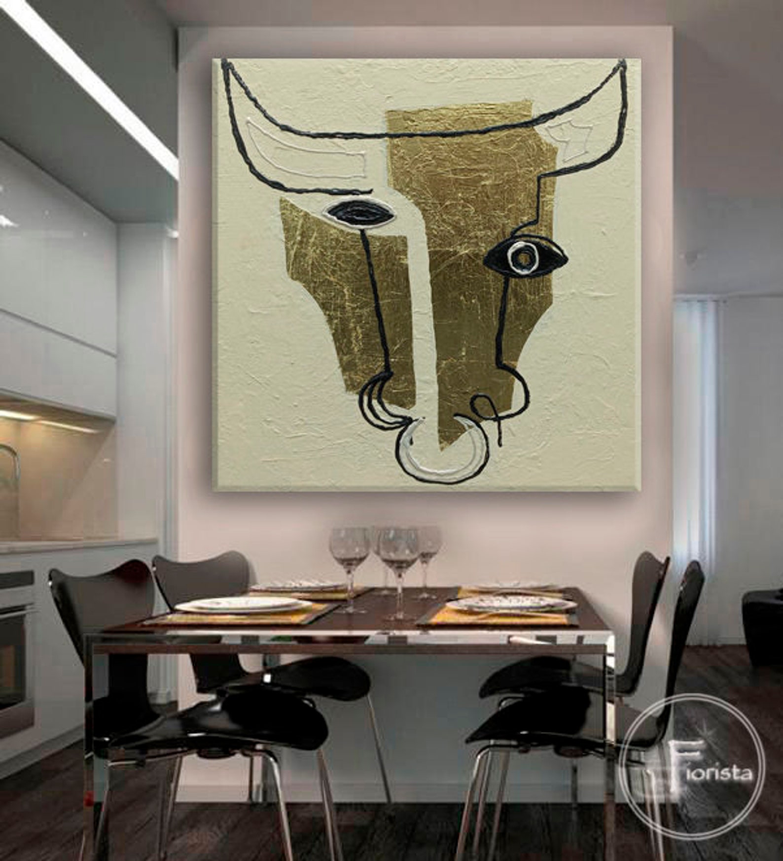Abstract Bull Art Gold Texture 3d Original Painting Bull Art Large ...