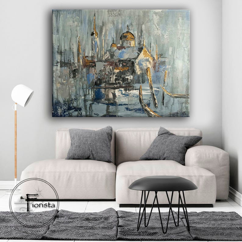 Venice Abstract City Landscape Textured Oil Painting Modern Abstract ...