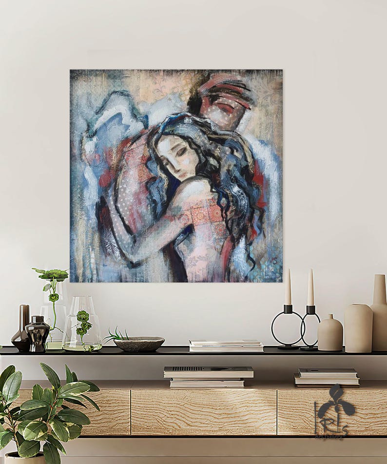 Abstract Couple Love Painting, Acrylic Collage Wall Art, Modern ...