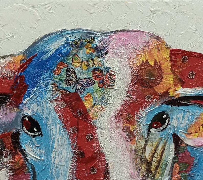 Large Textured Bull Bull Art Bright Modern Decor With Bull Colorful ...