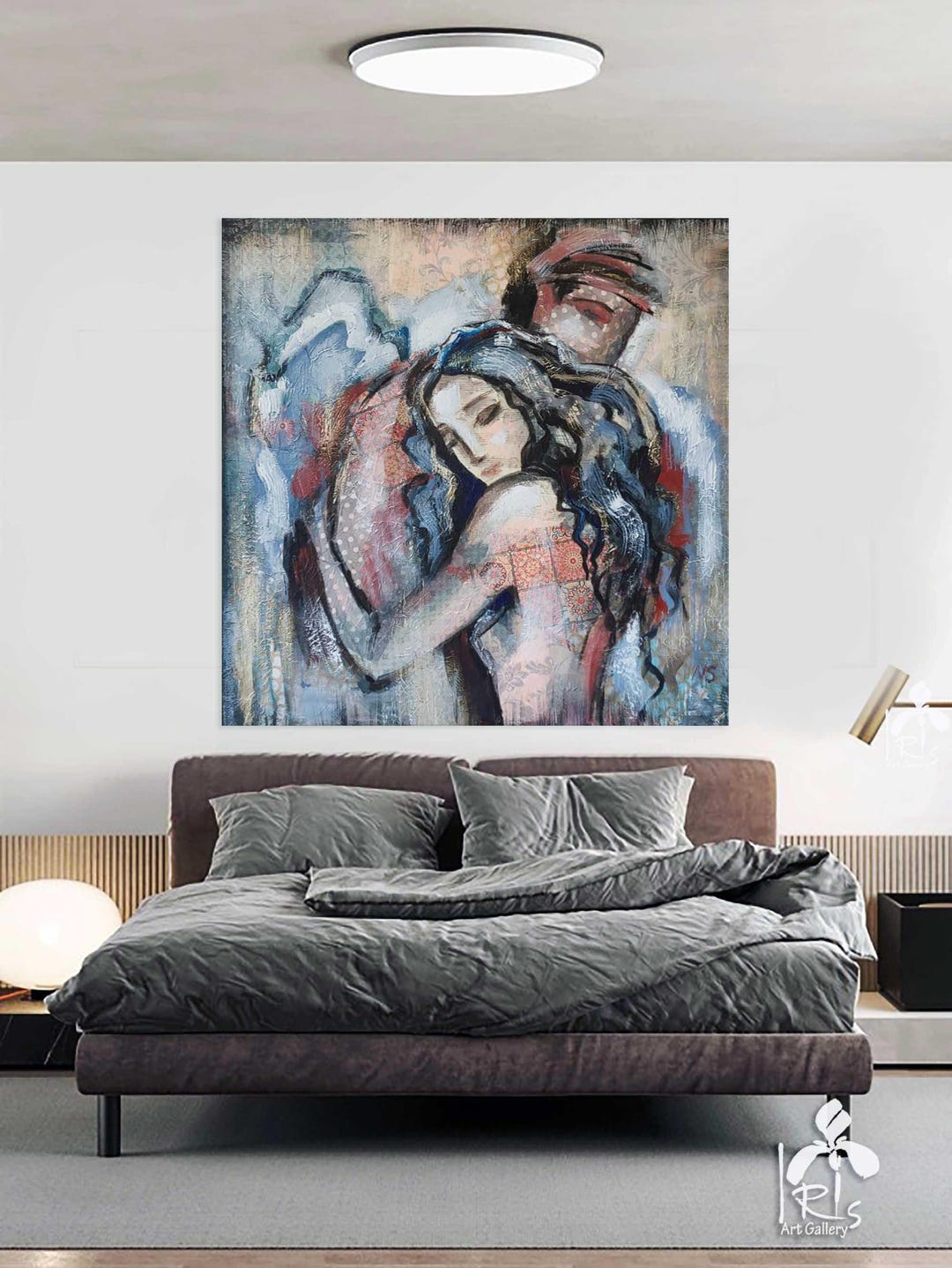 Abstract Couple Love Painting, Acrylic Collage Wall Art, Modern ...