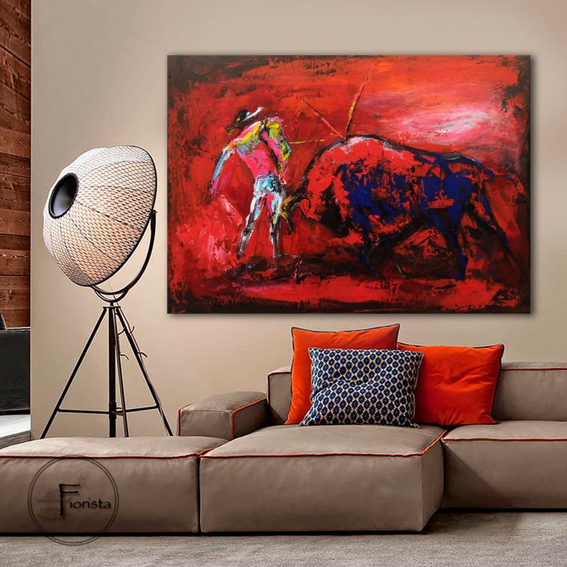 Large Abstract Painting Bullfighting Bull Art Bullfighting With Bull ...