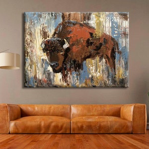 Big Abstract Bison, Original Colorful Wild Bull Painting Modern ...