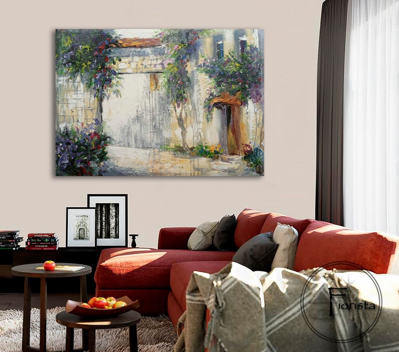 Cozy Courtyard Cityscape Impressionism Abstract Art Oil | Etsy