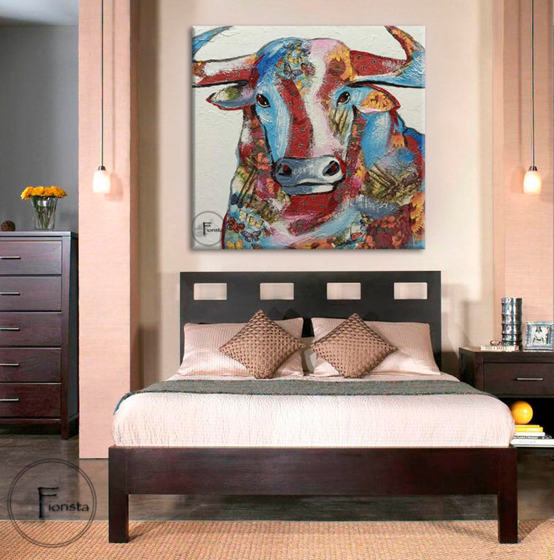 Large Textured Bull Bull Art Bright Modern Decor With Bull - Etsy