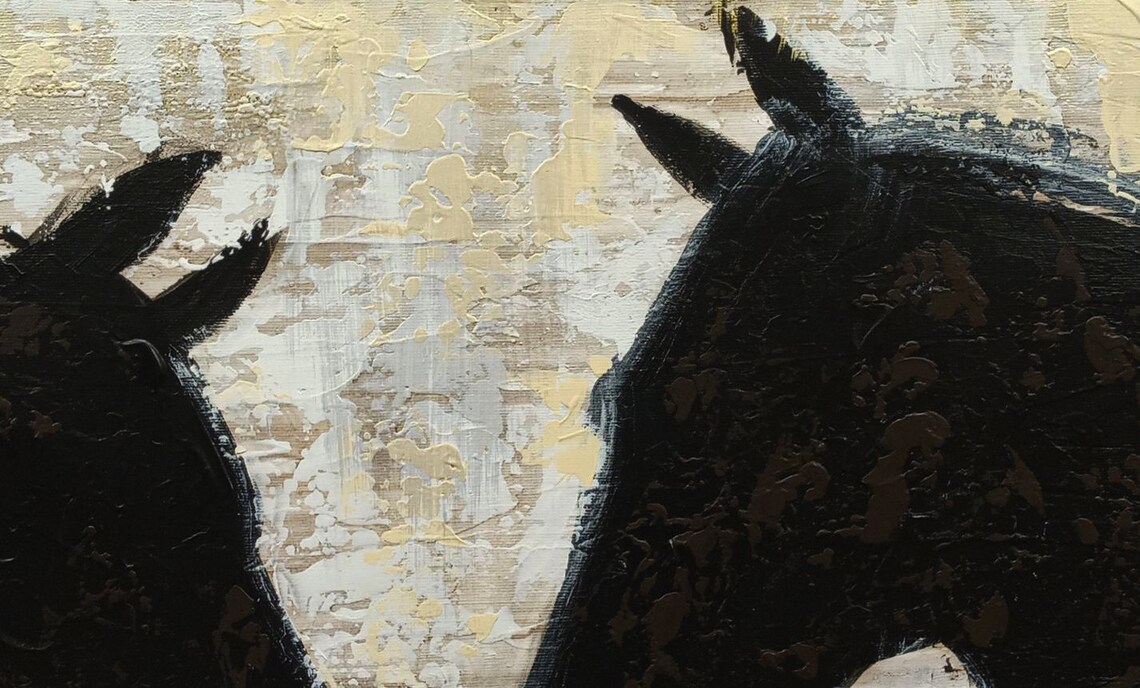 Two Horses Oil Painting on Canvas Abstract Horse Love Painting - Etsy