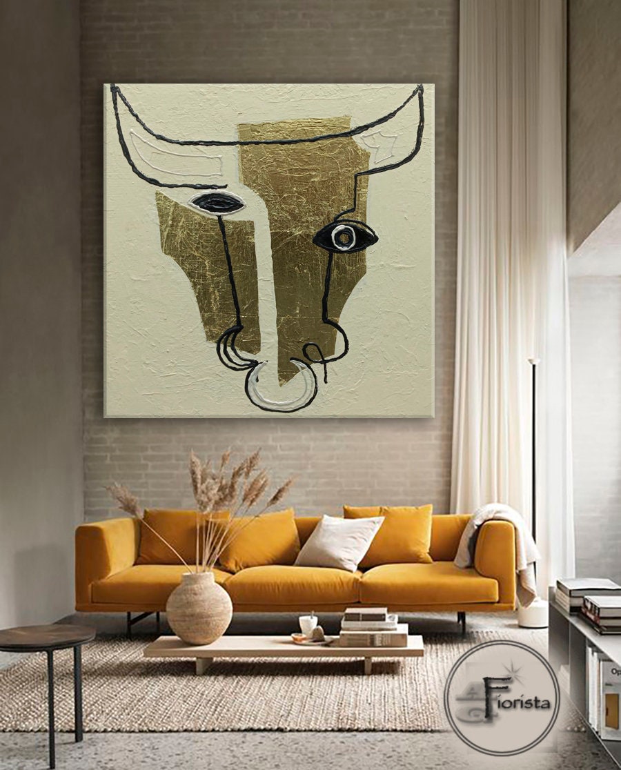 Abstract Bull Art Gold Texture 3d Original Painting Bull Art Large ...