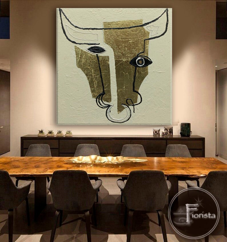 Abstract bull art gold texture 3d original painting bull art | Etsy