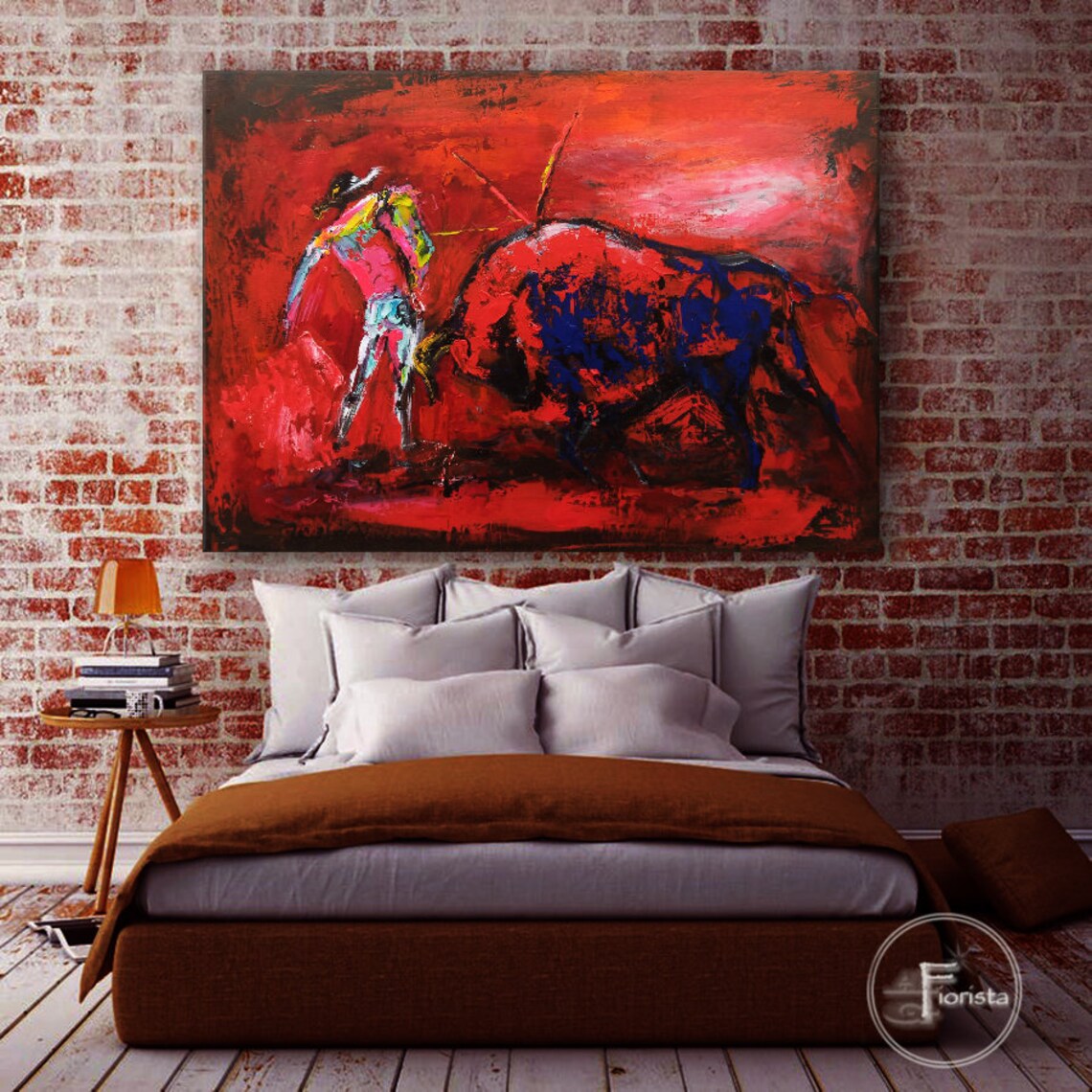 Large Abstract Painting Bullfighting Bull Art Bullfighting - Etsy