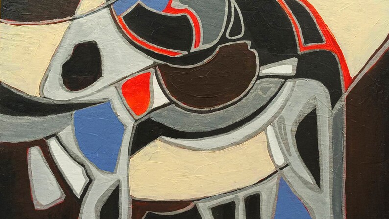 Abstract Painting African Art Blue Wall Art Red Color Painting ...