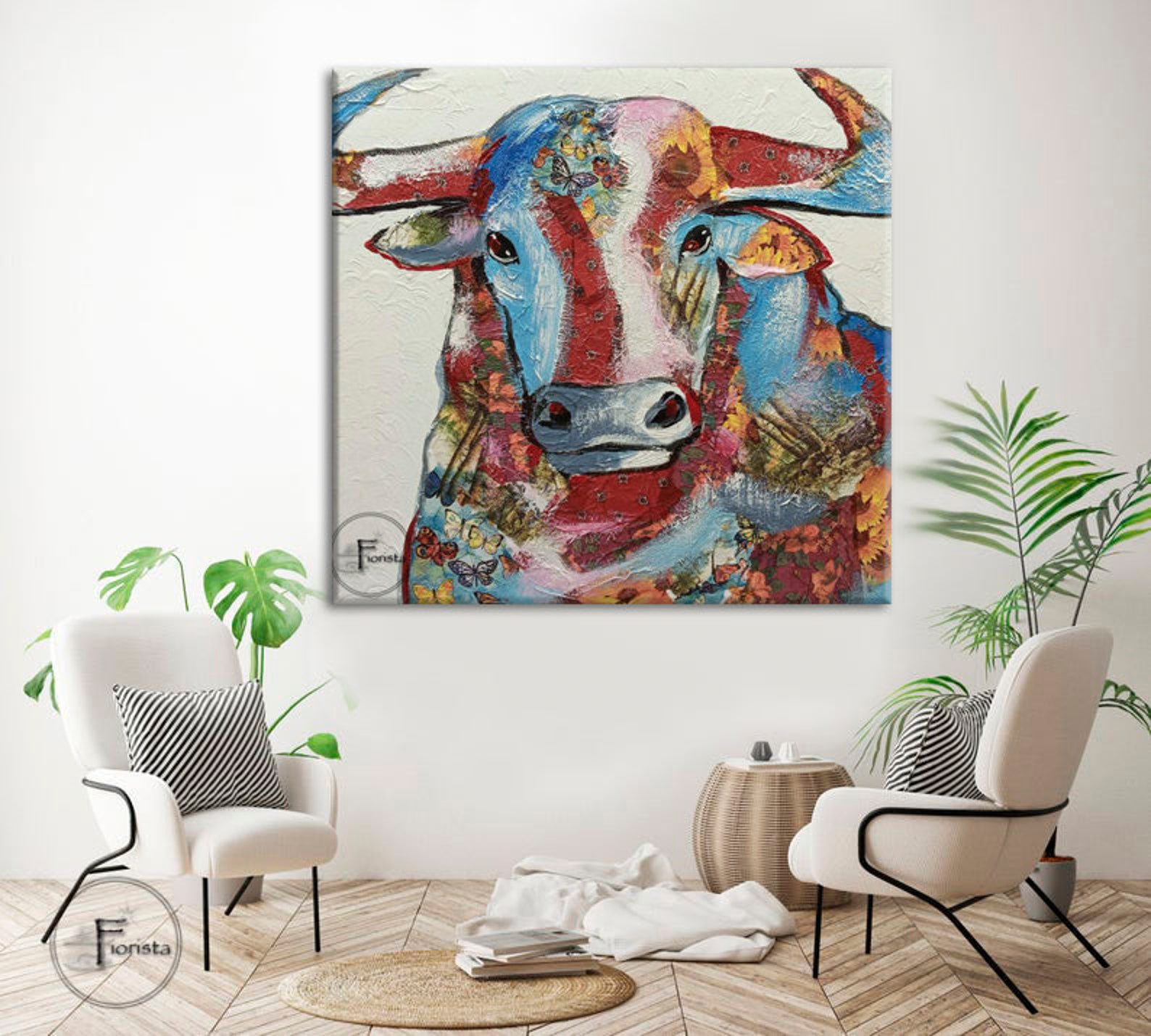 Large Textured Bull Bull Art Bright Modern Decor With Bull - Etsy
