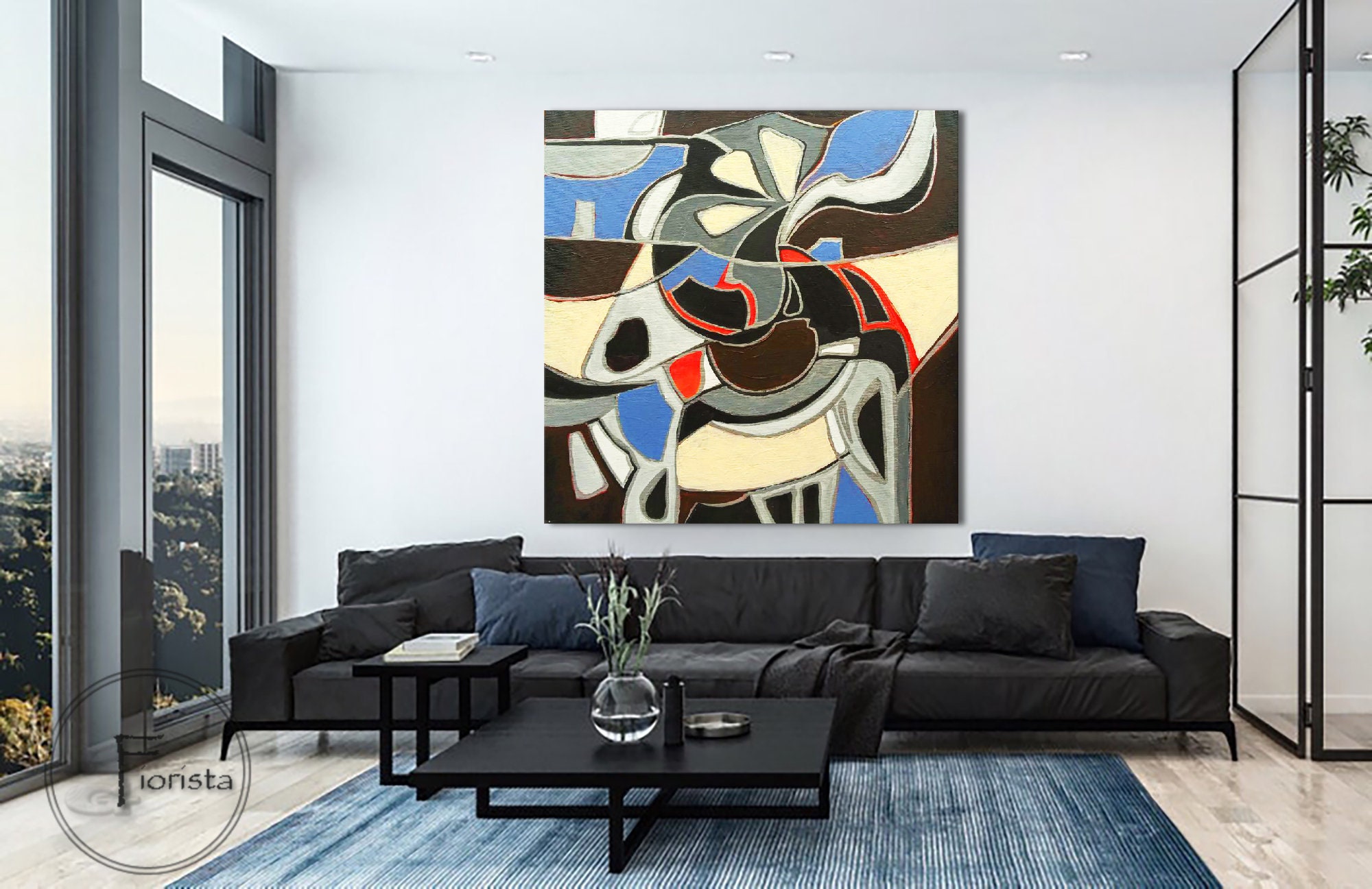 Abstract Painting African Art Blue Wall Art Red Color Painting ...