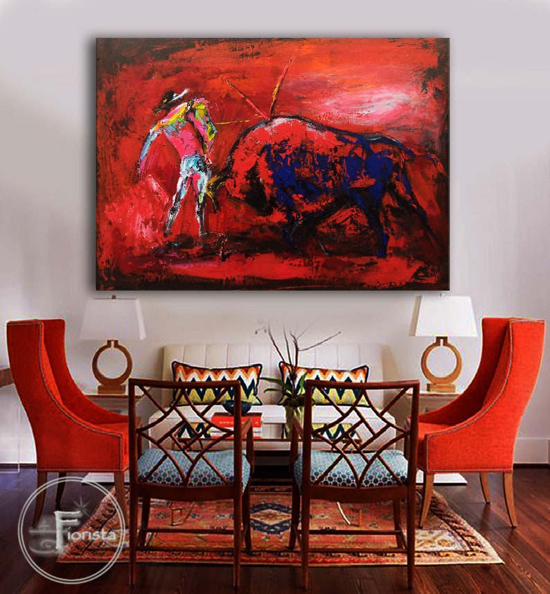 Large Abstract Painting Bullfighting Bull Art Bullfighting - Etsy