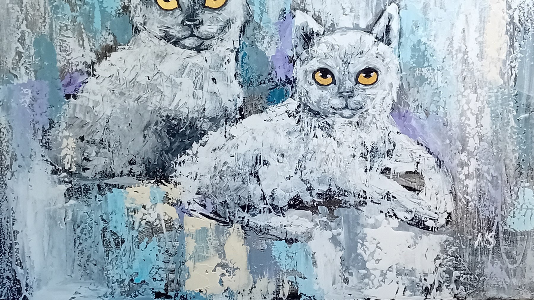 Original Cat Painting, Abstract Cat Painting, White Cat Paintings ...